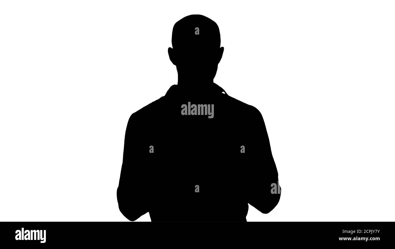Silhouette Casual Man Using Cell Smart Phone Writing Message Stock ...