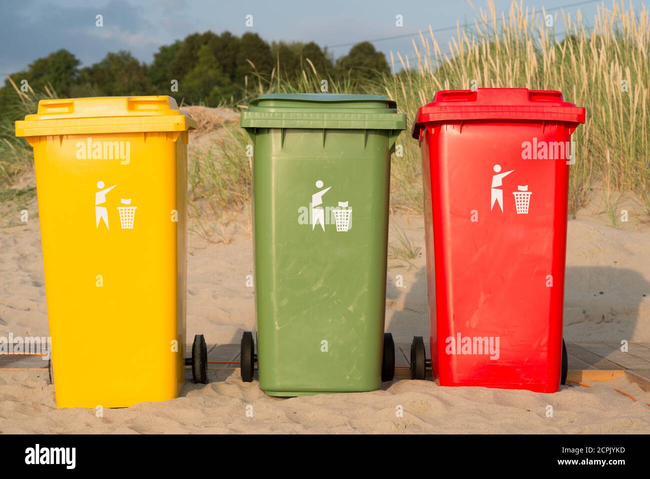 Waste sorting containers are on the beach Stock Photo - Alamy