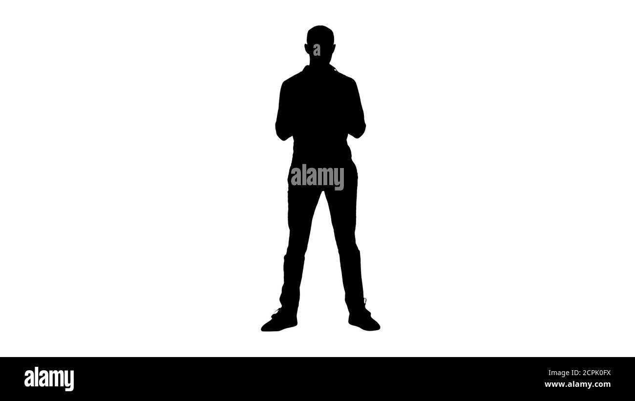 Silhouette Casual Man Using Cell Smart Phone Writing Message Stock ...