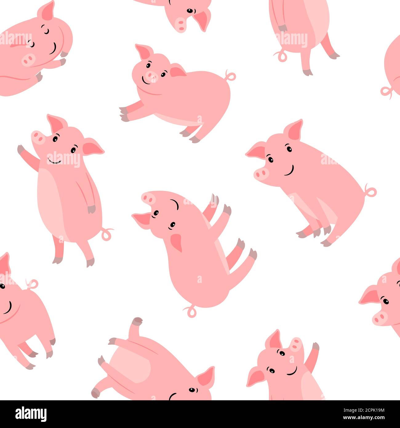 Happy cartoon pink pigs pattern with white background, vector ...