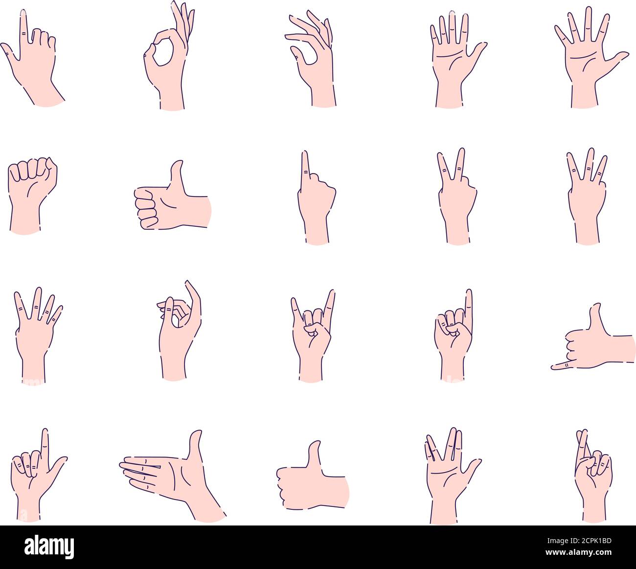 Different hands gestures of human line icons set. Pictograms for web ...