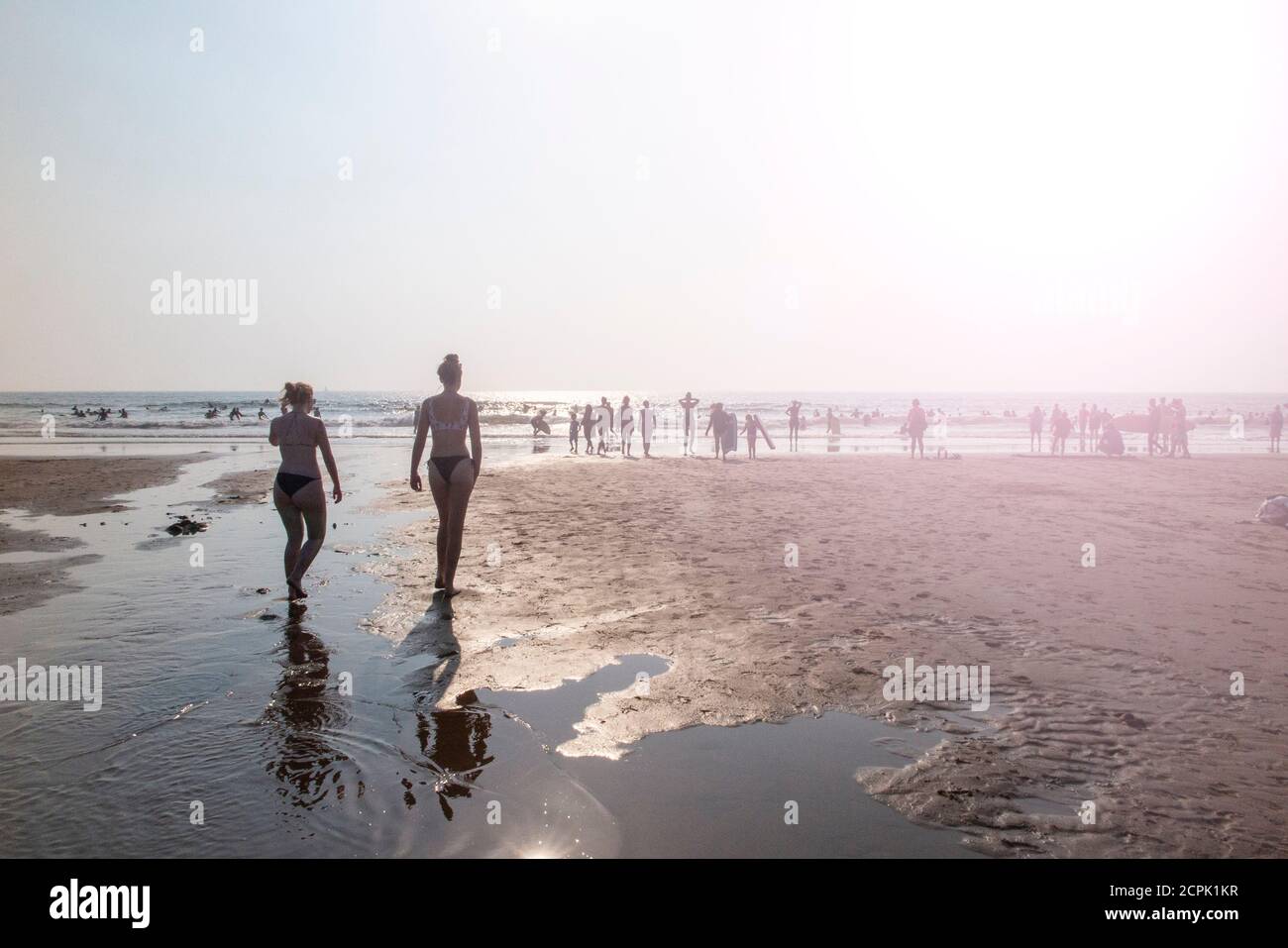 Crowds of people on Croyde beach in North Devon on a sunny summer's day ...