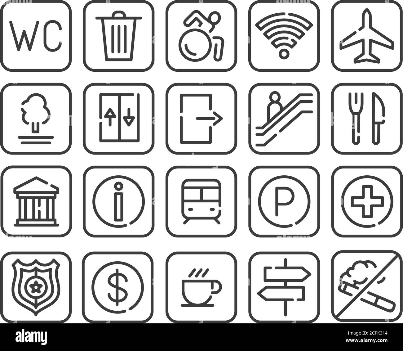 Public navigation black line icons set .Pictograms for web page, mobile ...