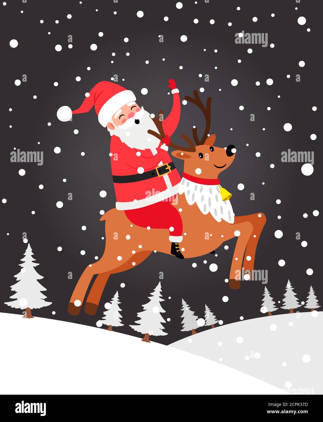 Santa on deer, Christmas or New Year card, vector illustration Stock ...