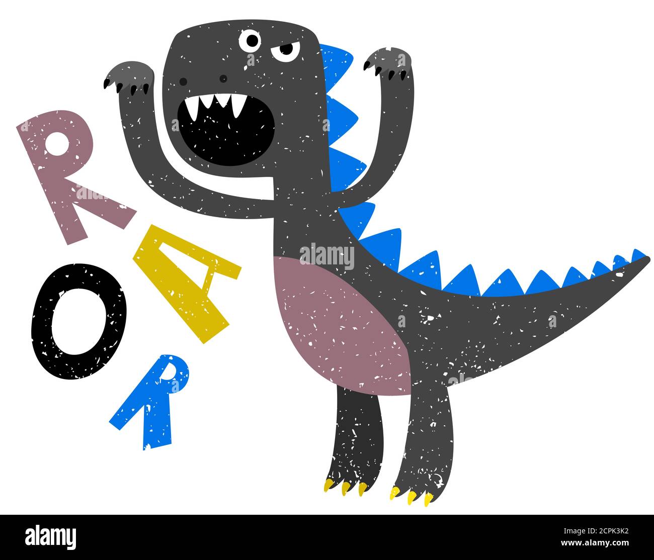 Childrens drawing of scary growling dinosaur flat. Growl dinosaur and ...