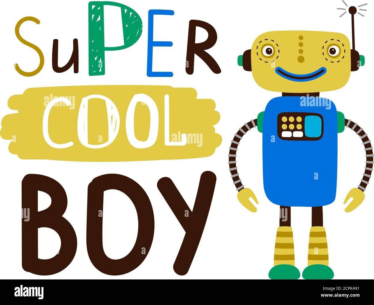 Super cool boy design t-shirt. Flat character robot. Character fashion ...