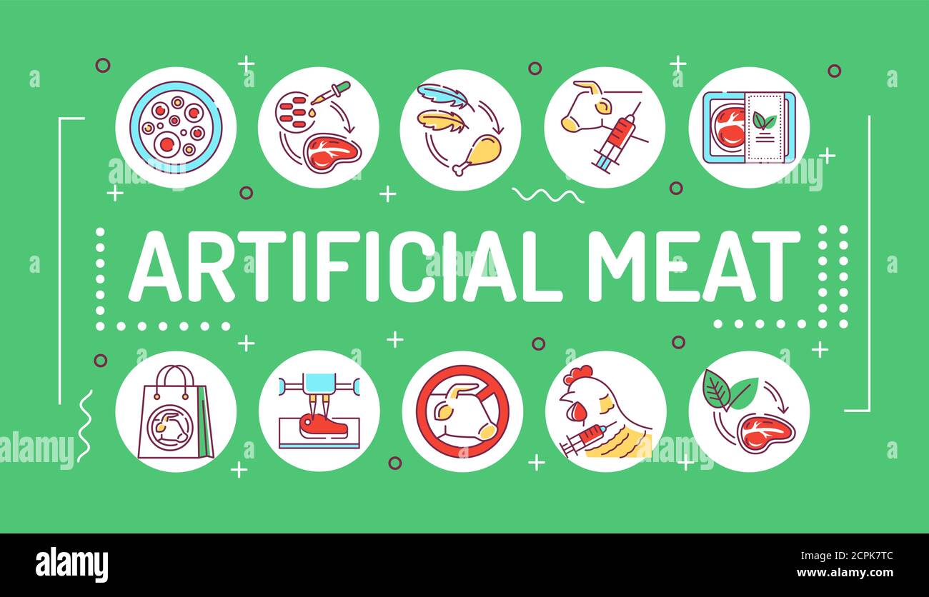 Artificial meat word lettering typography. Cultured meat. Infographics ...