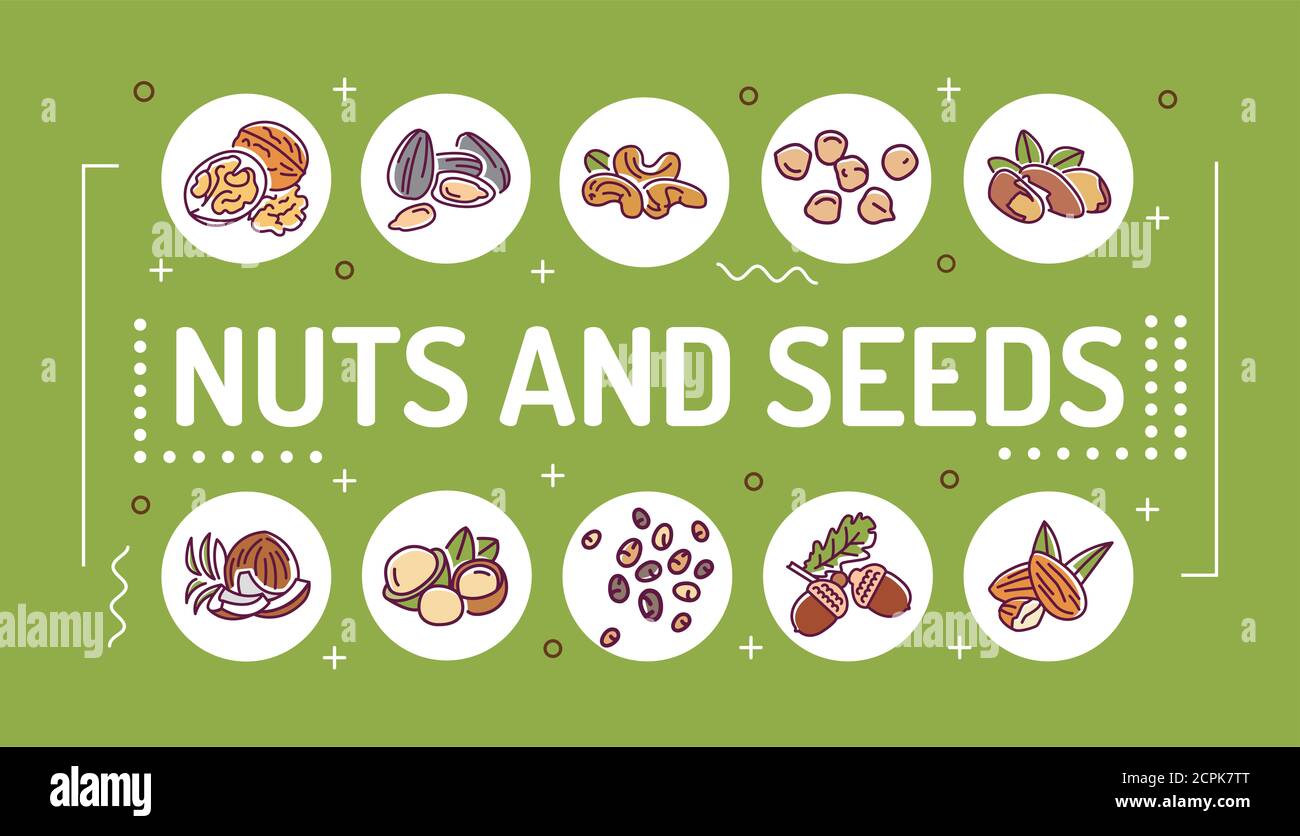 Nuts and seeds word lettering typography. Cultured meat. Infographics ...