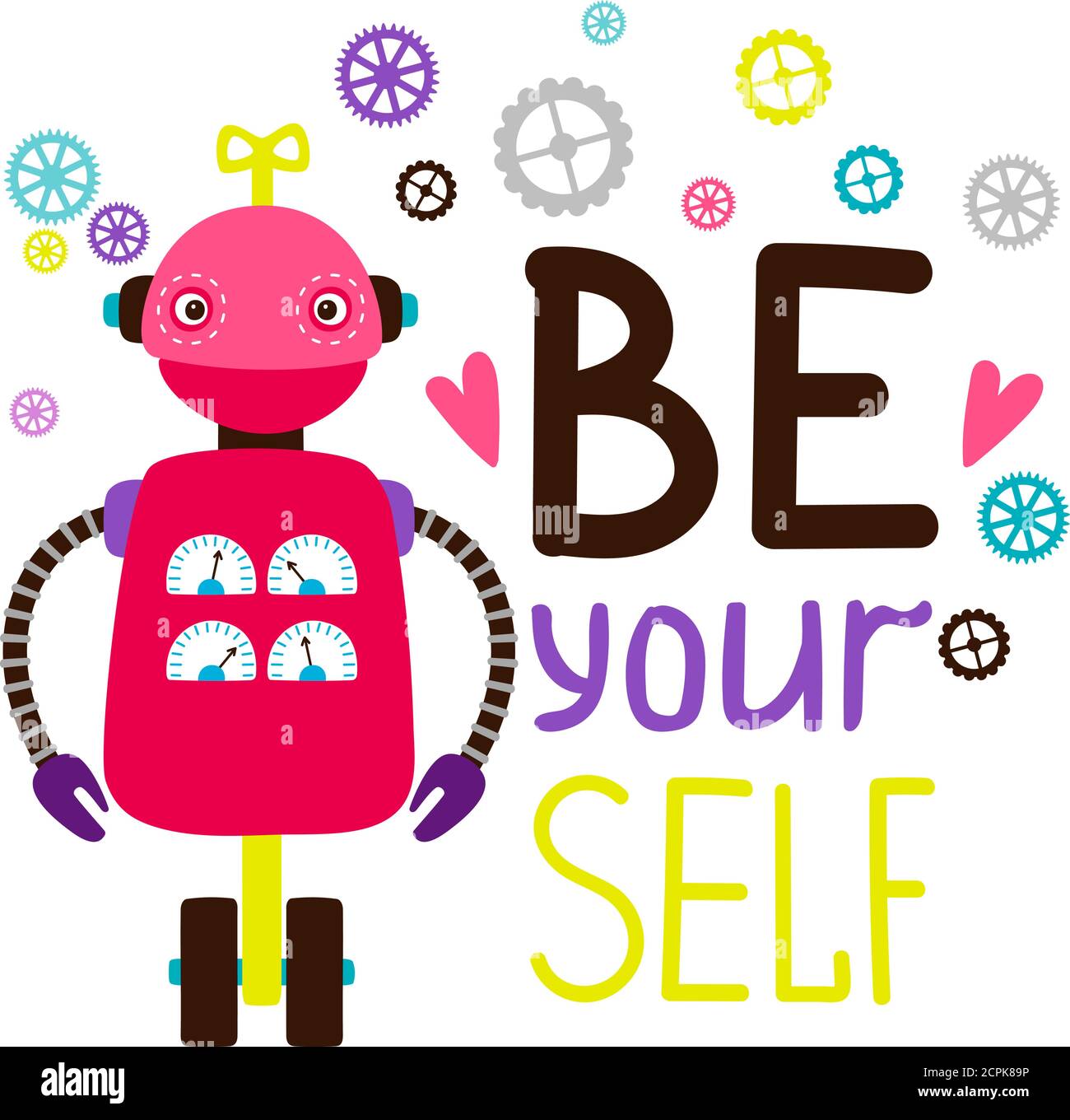 Be yourself kids t-shirt design with cartoon robot character, vector ...