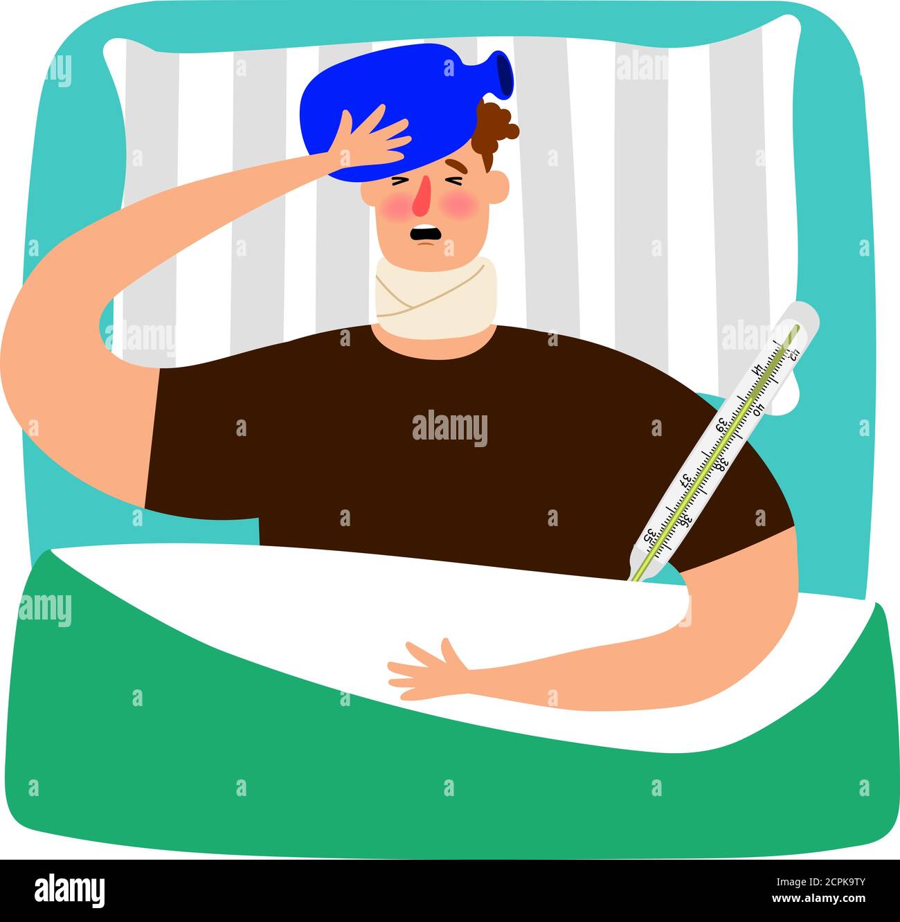 Ill men with feather in his bed, vector illustration Stock Vector Image ...