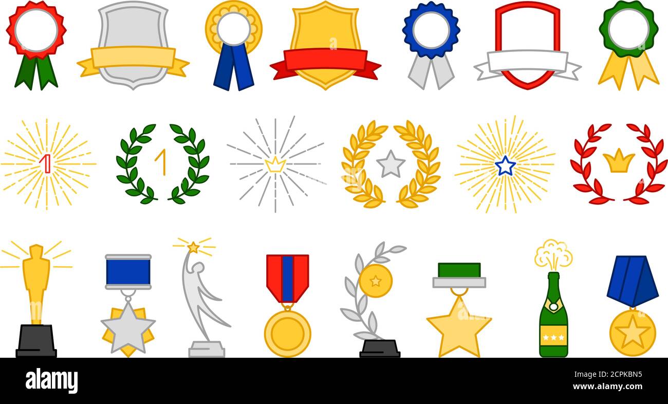 Award and prize symbols, vector icons set on white background Stock ...