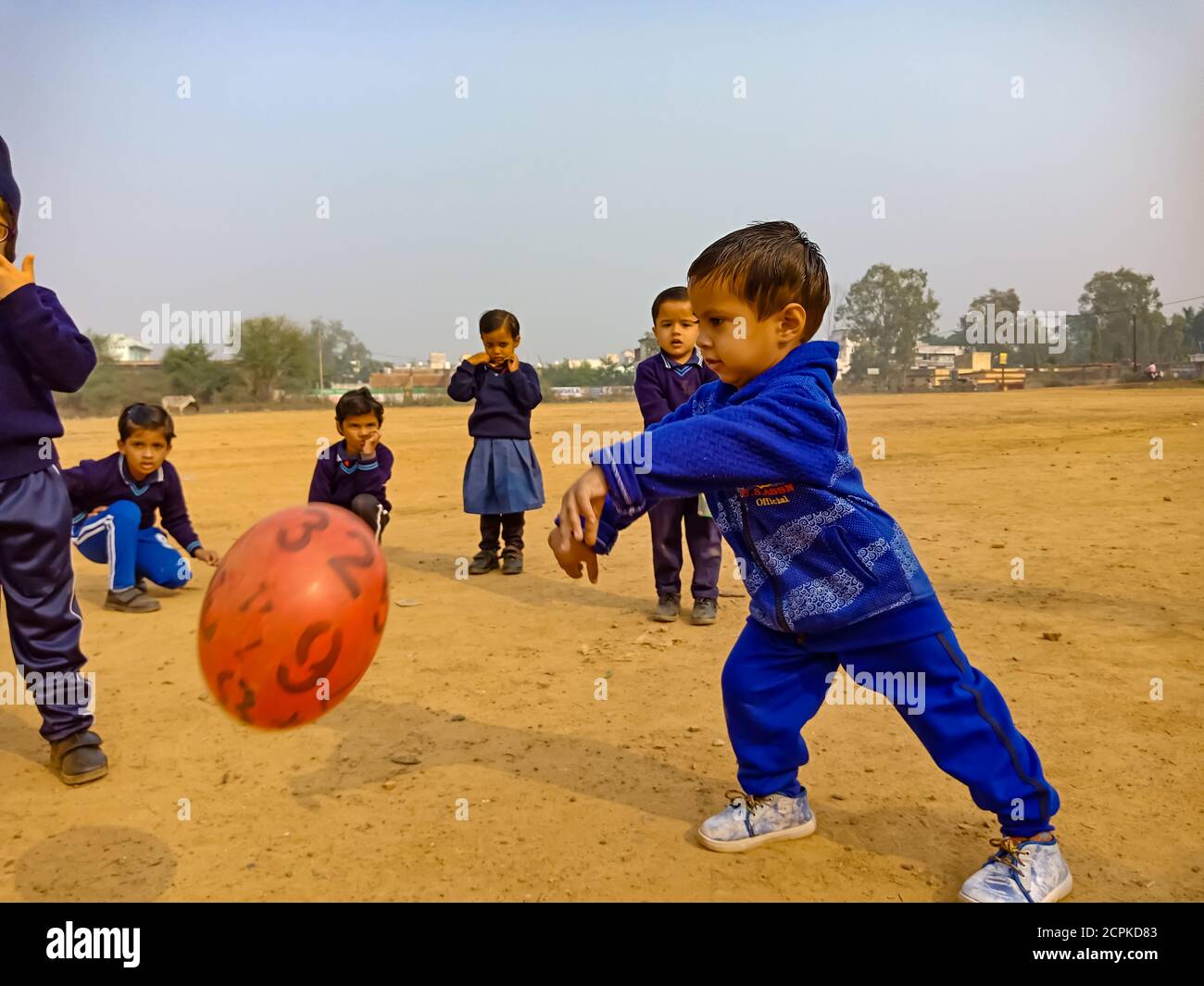DISTRICT KATNI, INDIA - JANUARY 17, 2020: Indian preschool male kid ...