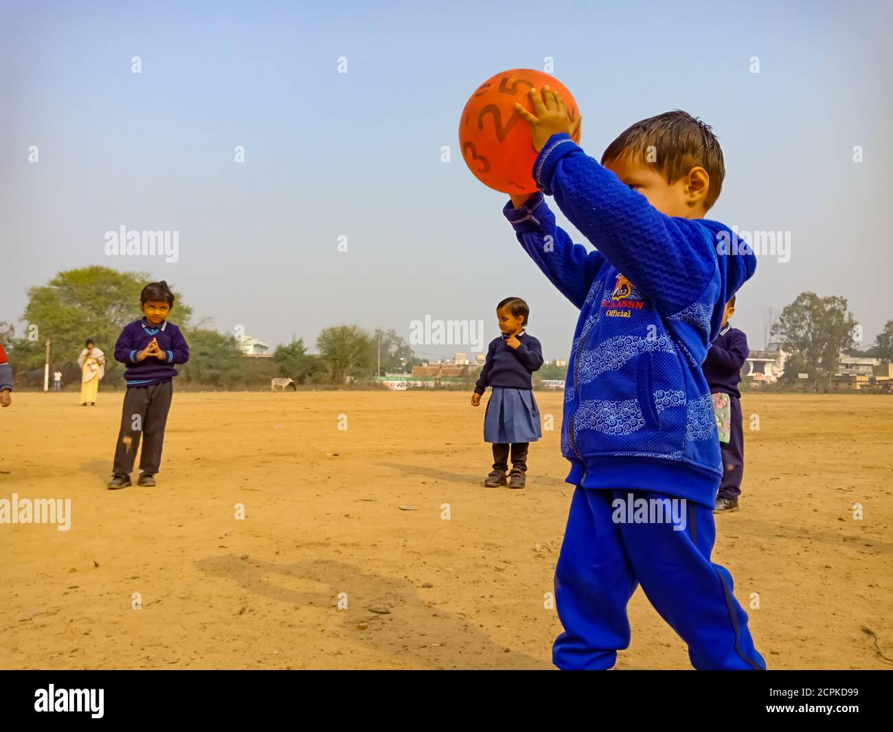 DISTRICT KATNI, INDIA - JANUARY 17, 2020: Indian preschool male kid ...