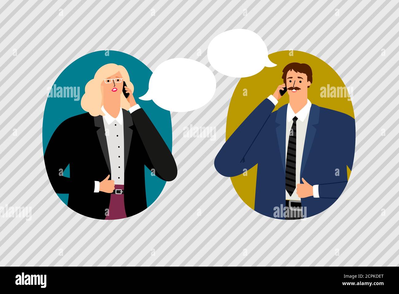 Phone connection vector illustration. Couple talking on the phone, with ...