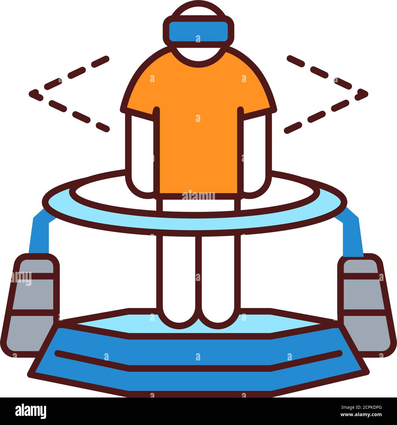 Virtual reality platform color line icon. Man in VR helmet gaming on ...