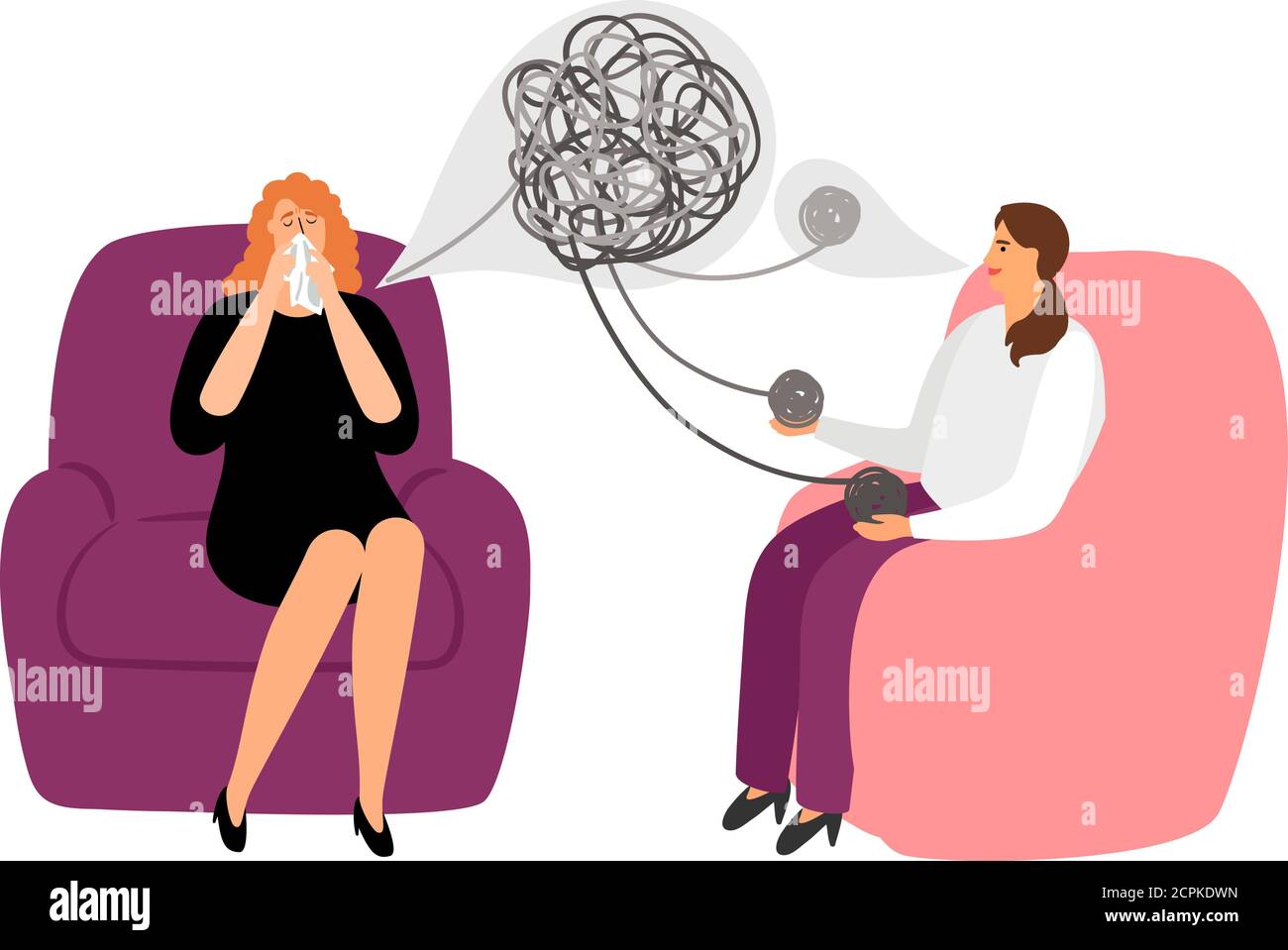 Psychotherapy concept illustration with female patient and doctor ...