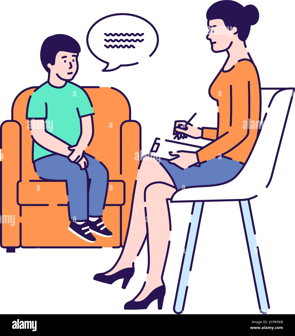 Psychologist talking to a child vector illustration. Treatment of kid ...