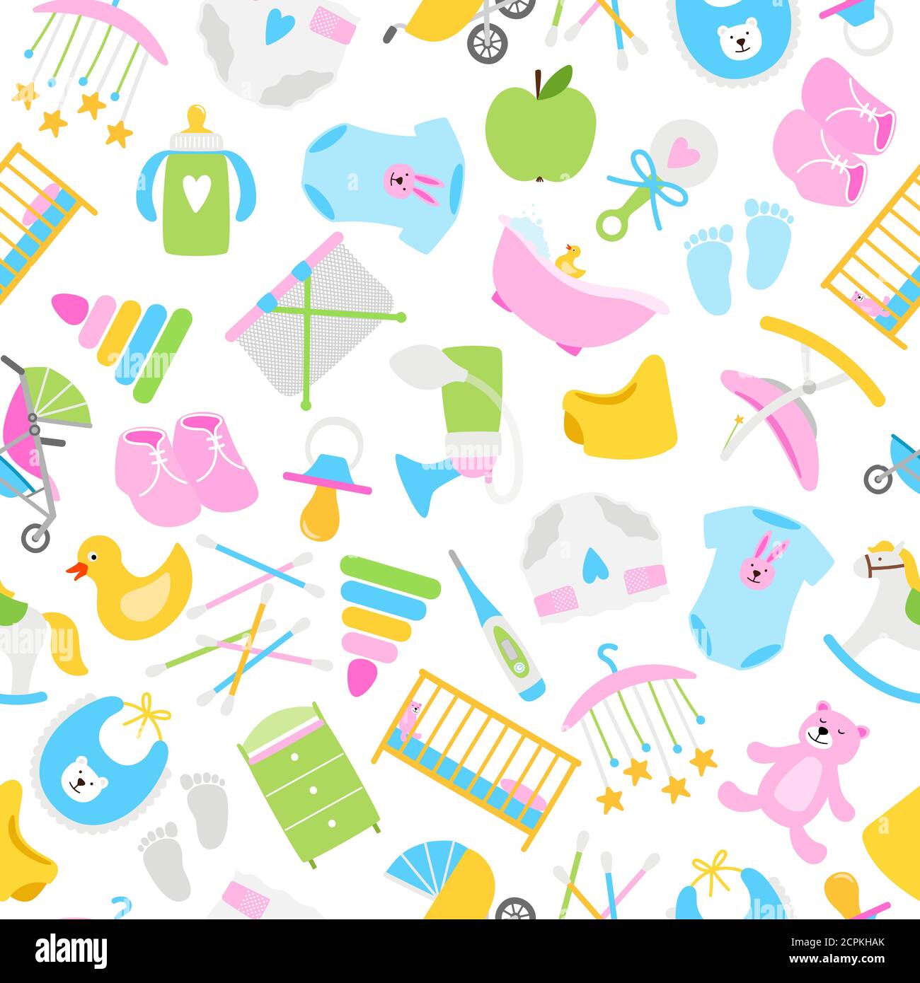 Baby pattern with clothes, toys and soother, vector illustration Stock ...