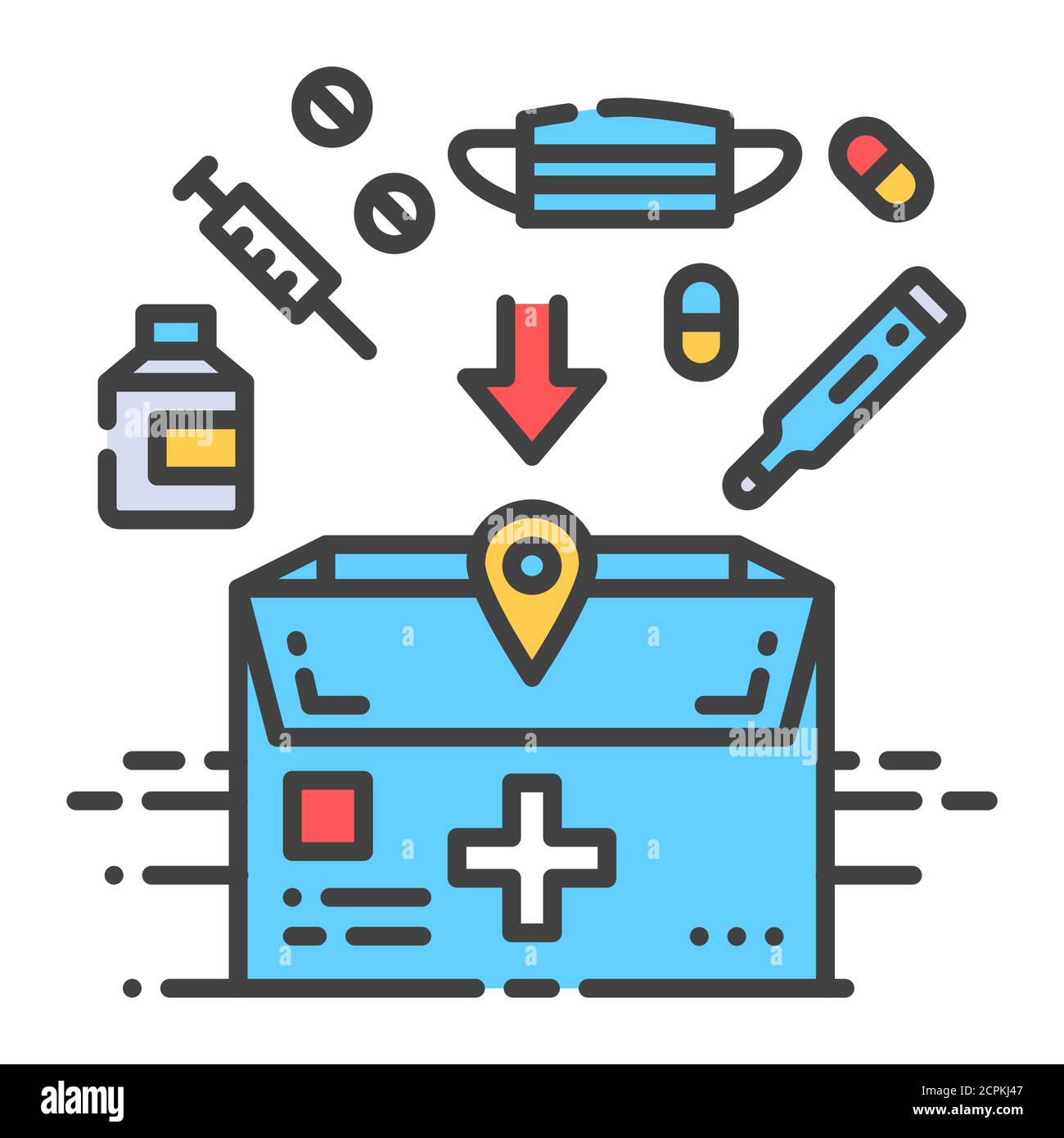 Medicines delivery color line icon. Purchase and delivery of goods from ...