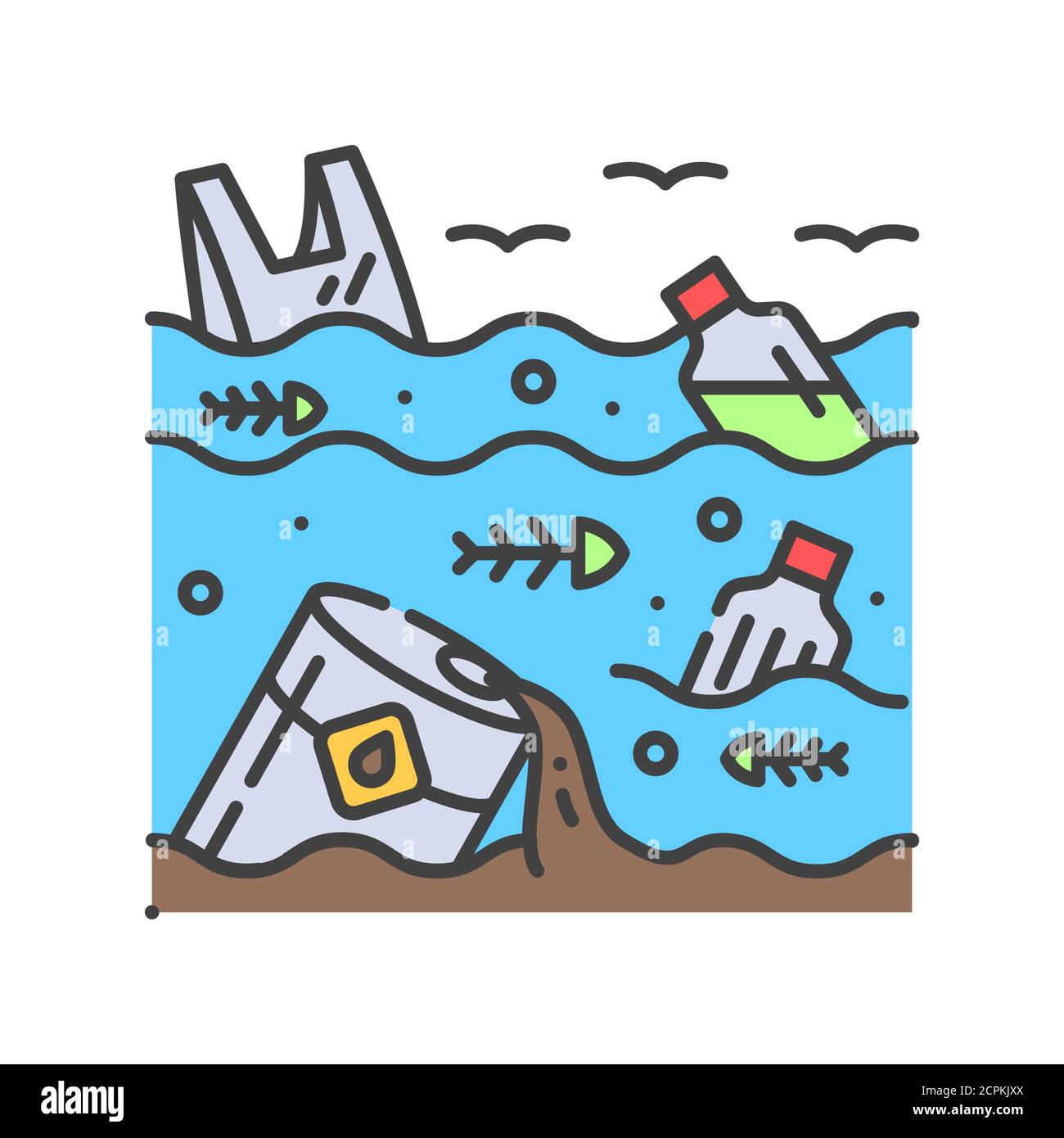 Water pollution color line icon. Environmental problems. Sign for web ...