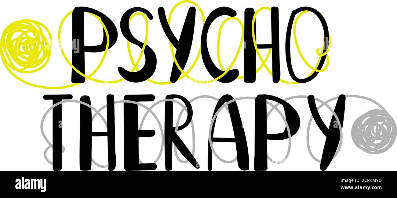 Psychotherapy logo lettiring with yarn balls on white background ...