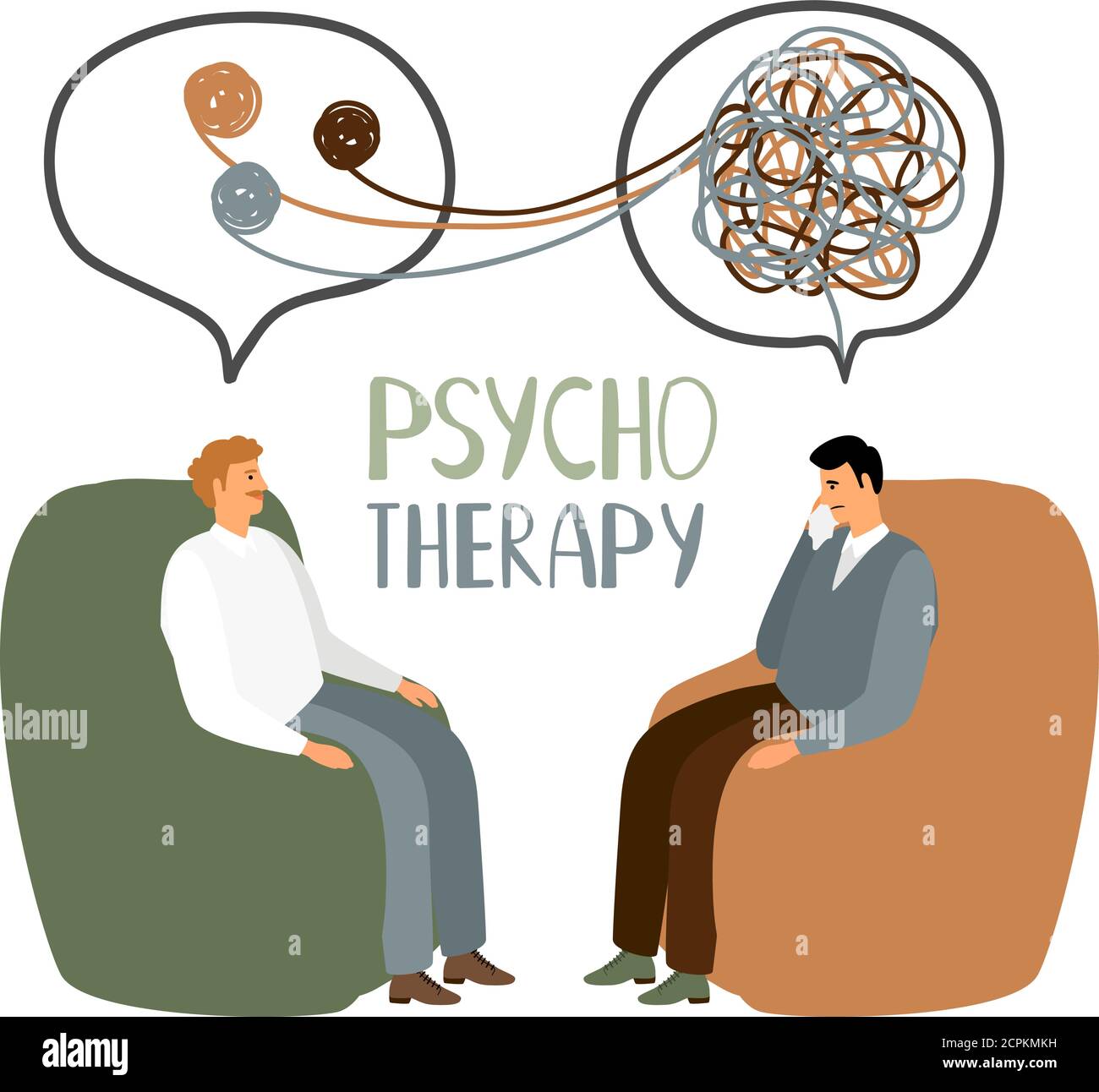 Psychotherapy treatment, doctor and patient sitting and talking, vector ...