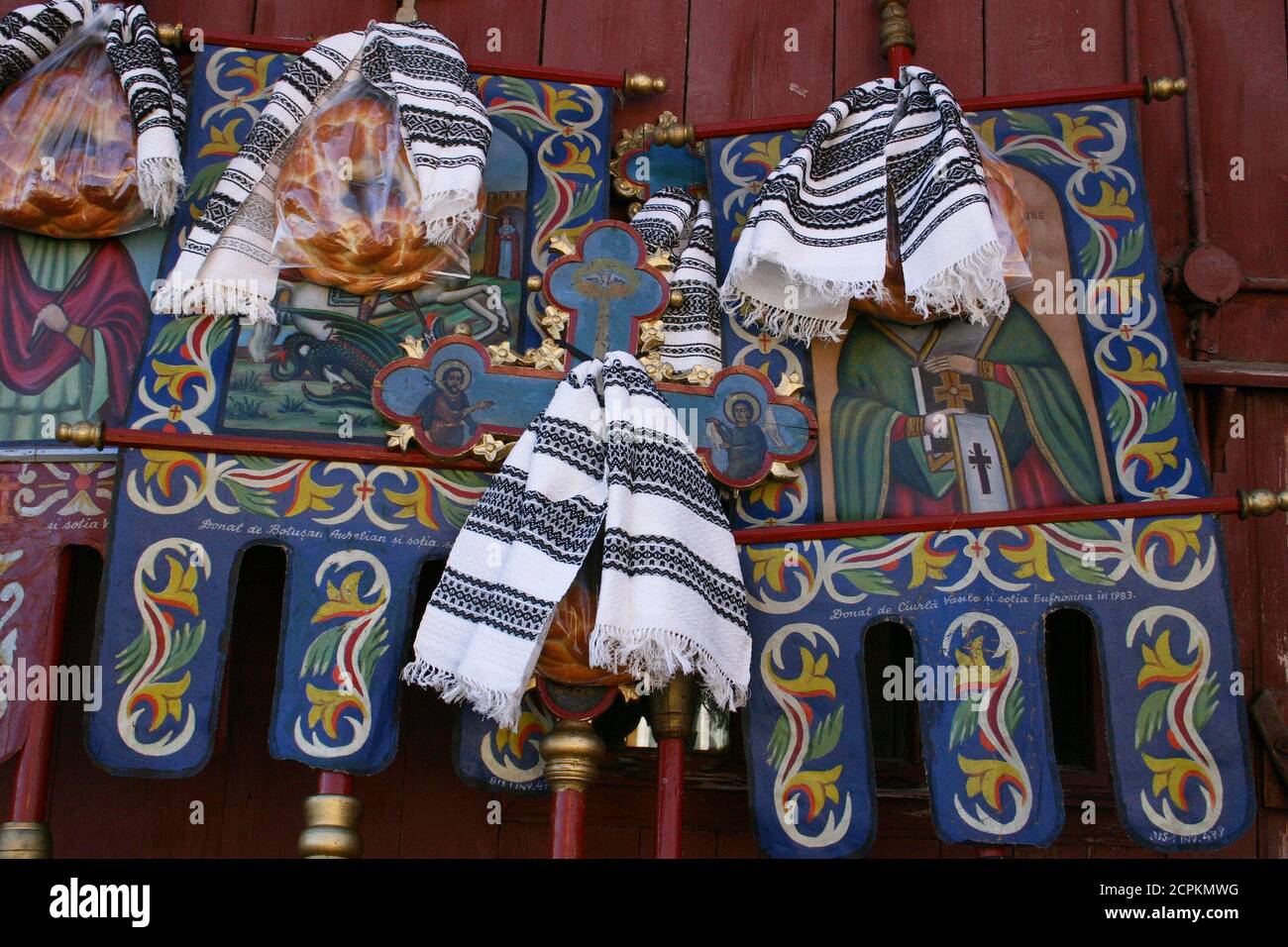 Traditional Orthodox funeral procession in Romania. Funeral flags ...
