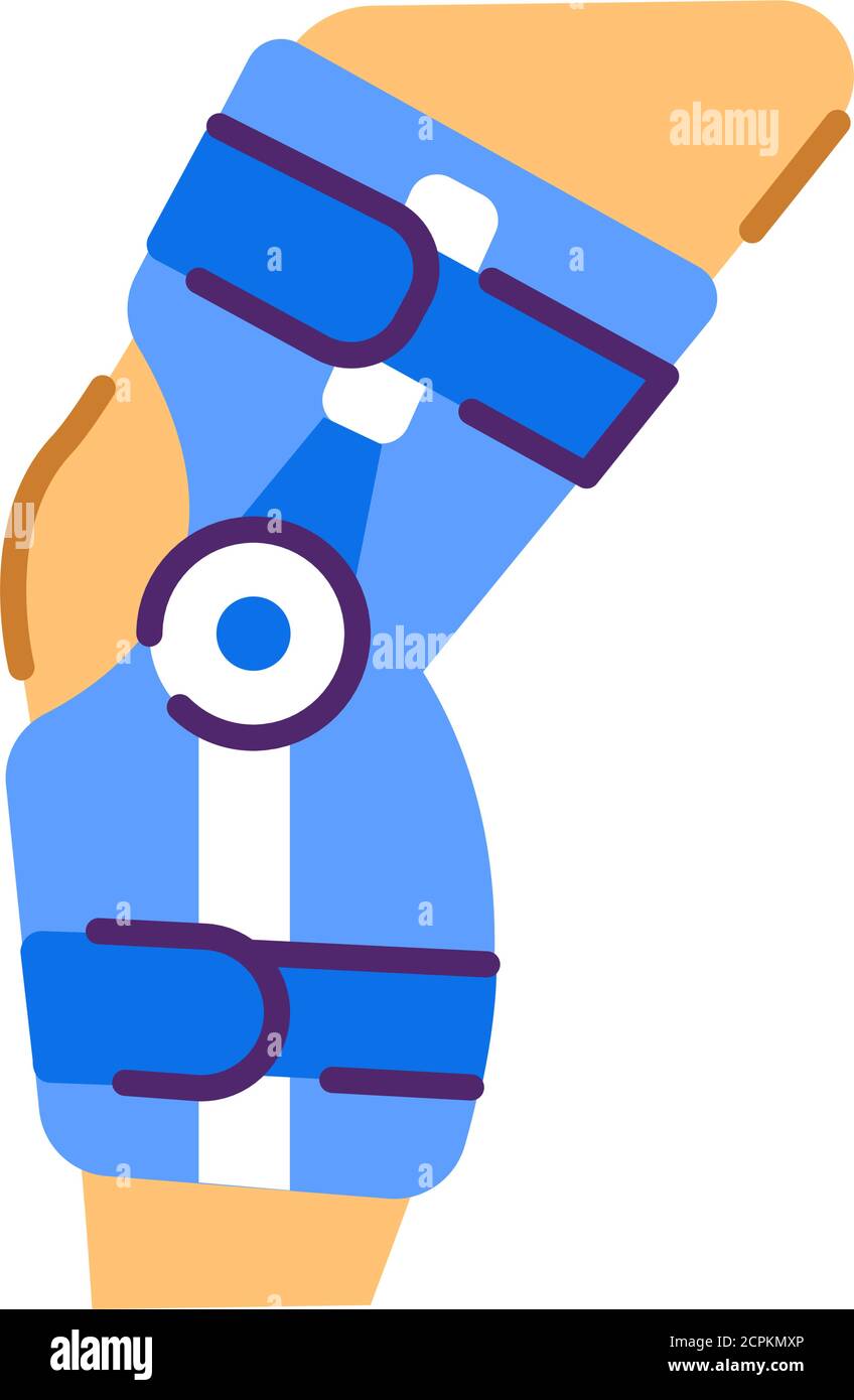 Human knee orthosis medical equipment line color icon. Orthopedic leg ...