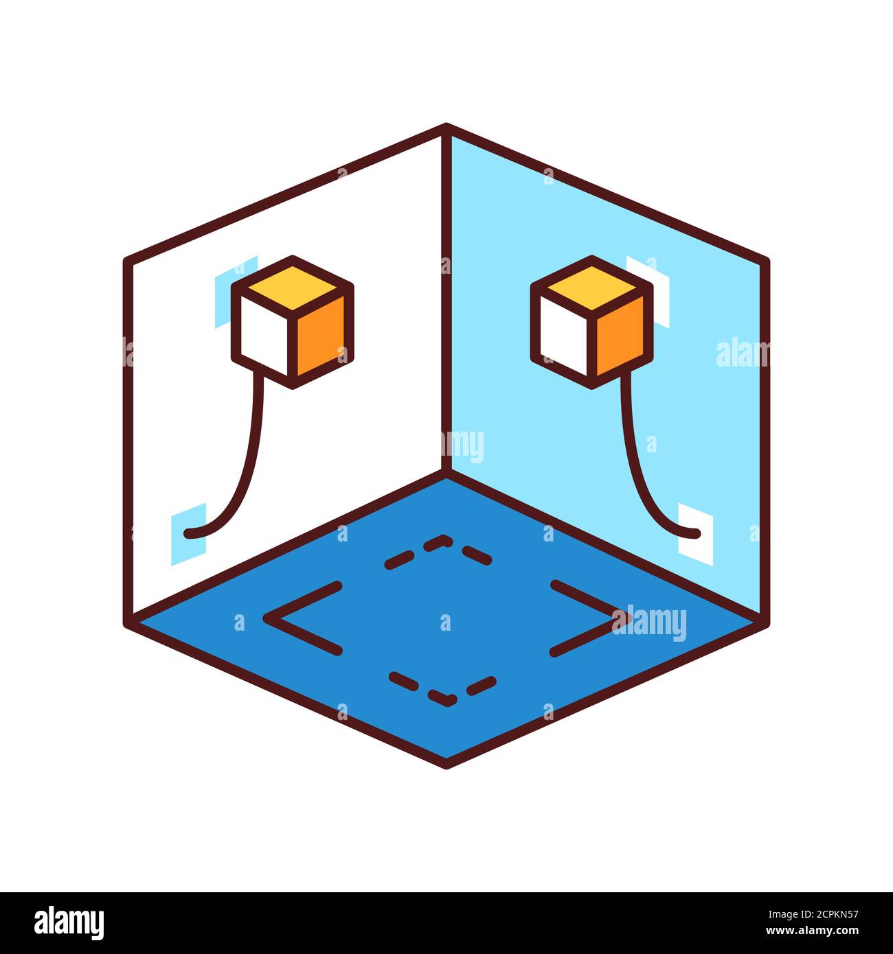 Virtual reality play area color line icon. Cyberspace, simulation ...