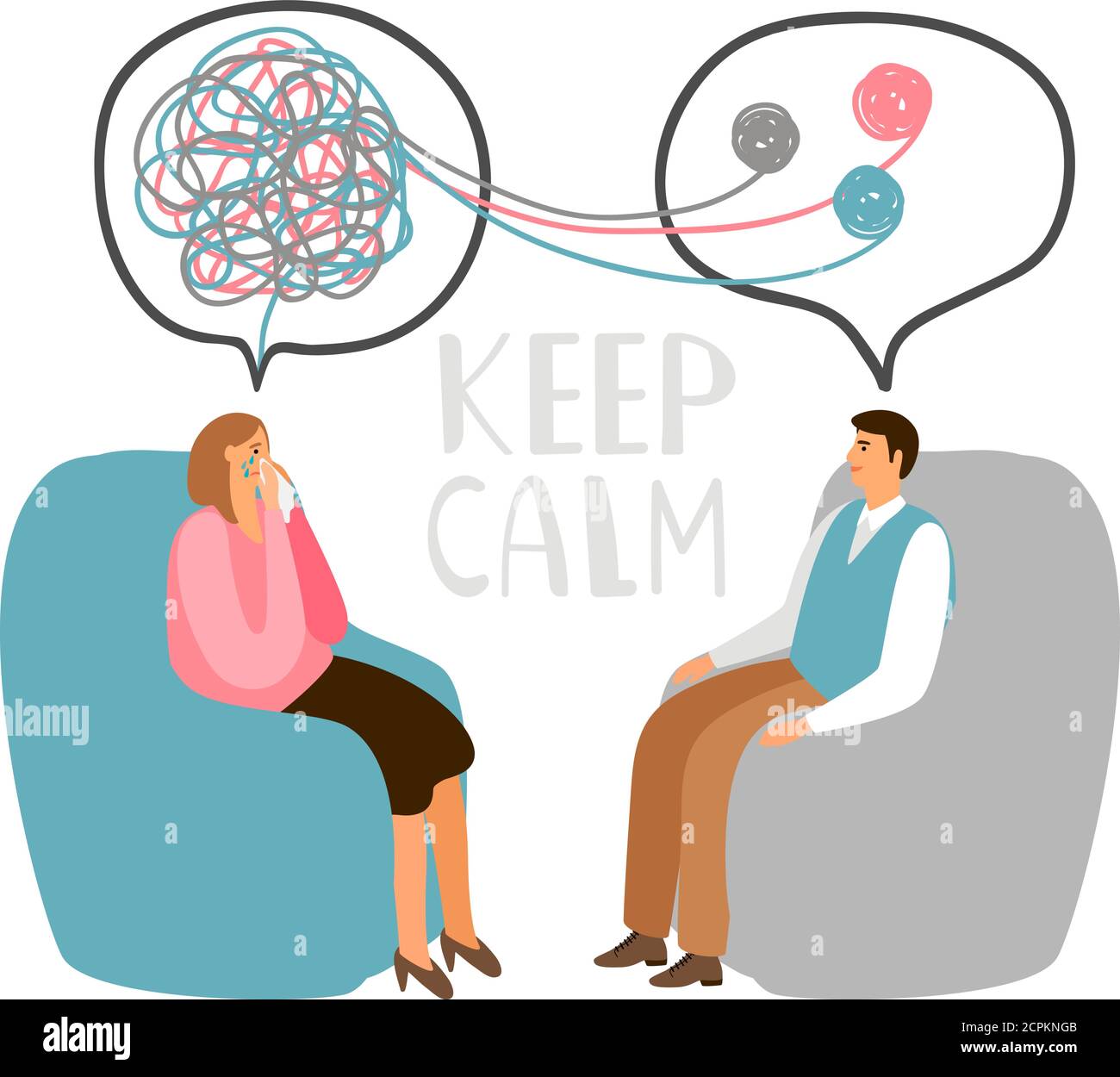 Psychotherapy concept illustration with male patient and lady doctor ... Psychotherapy concept illustration with male patient and lady doctor ...