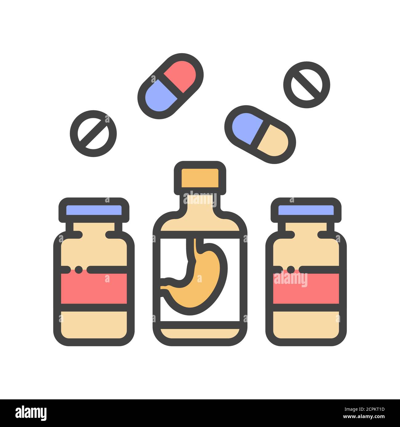 Pharmaceutical product color line icon. Digestive tract diseases. Sign ...