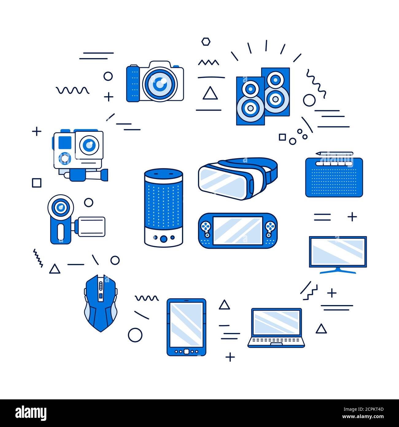 Gadgets web banner. Electronic devices. Infographics with linear icons ...