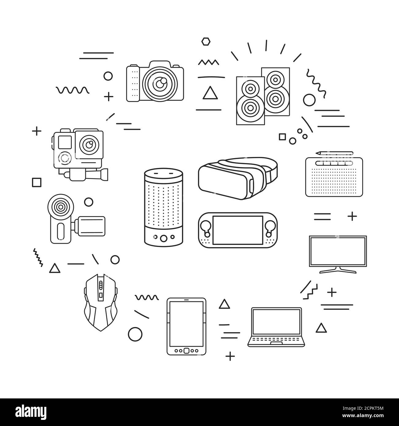 Gadgets web banner. Electronic devices. Infographics with linear icons ...
