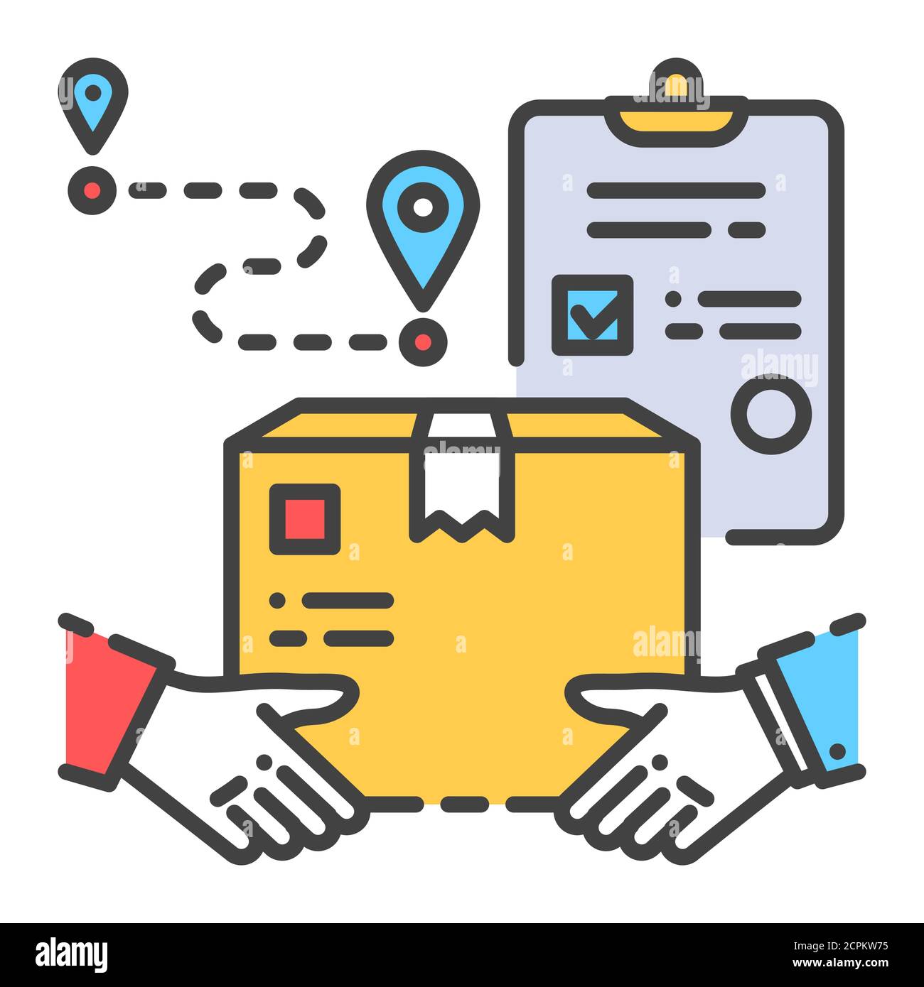 Hand to hand delivery color line icon. Delivery services. Hands holding ...