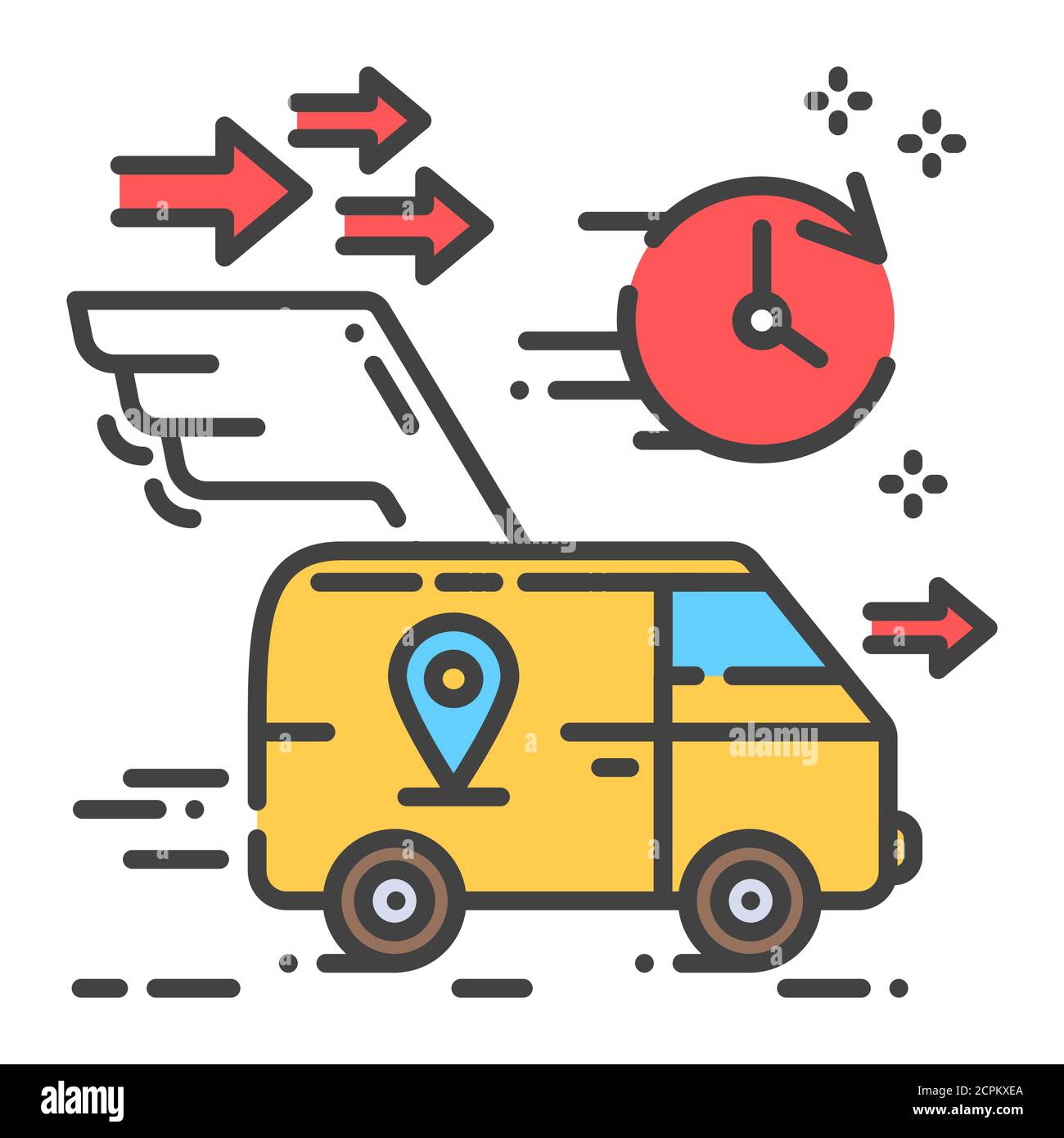 Fast delivery under the door color line icon. Freight transport sign ...
