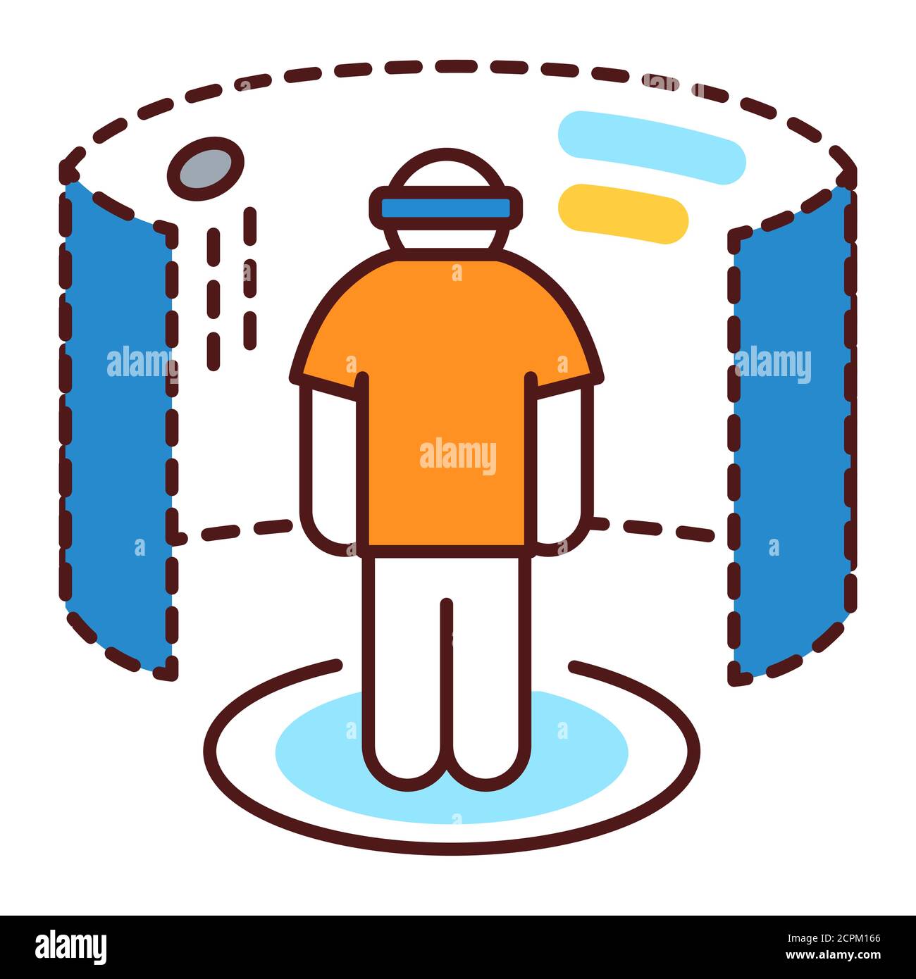 Virtual reality gaming color line icon. Man in VR helmet gaming on ...