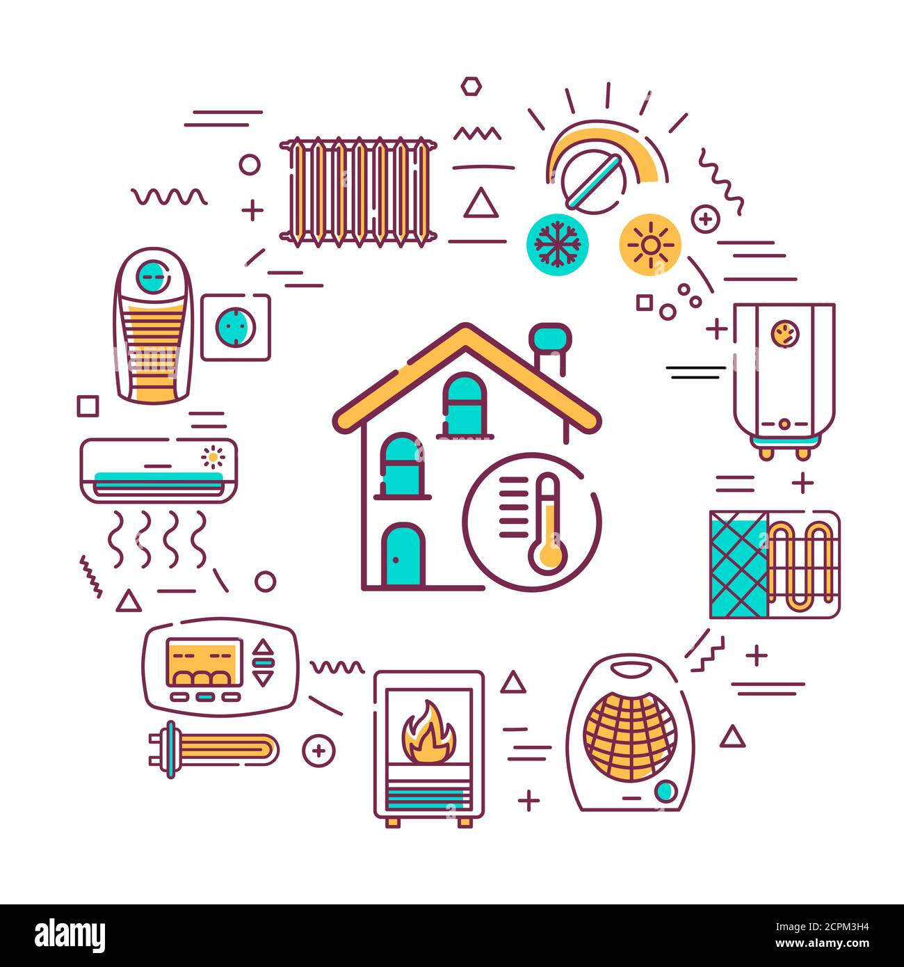 Heating devices web banner. Infographics with linear icons on white ...