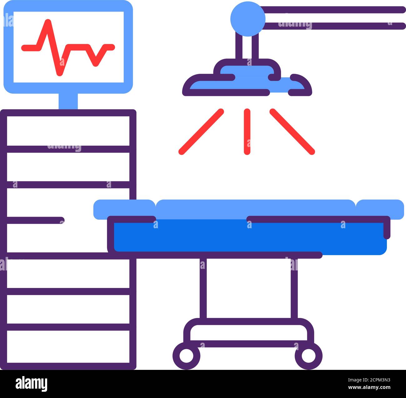 Operating hospital room and equipment line color icon. Surgical ...