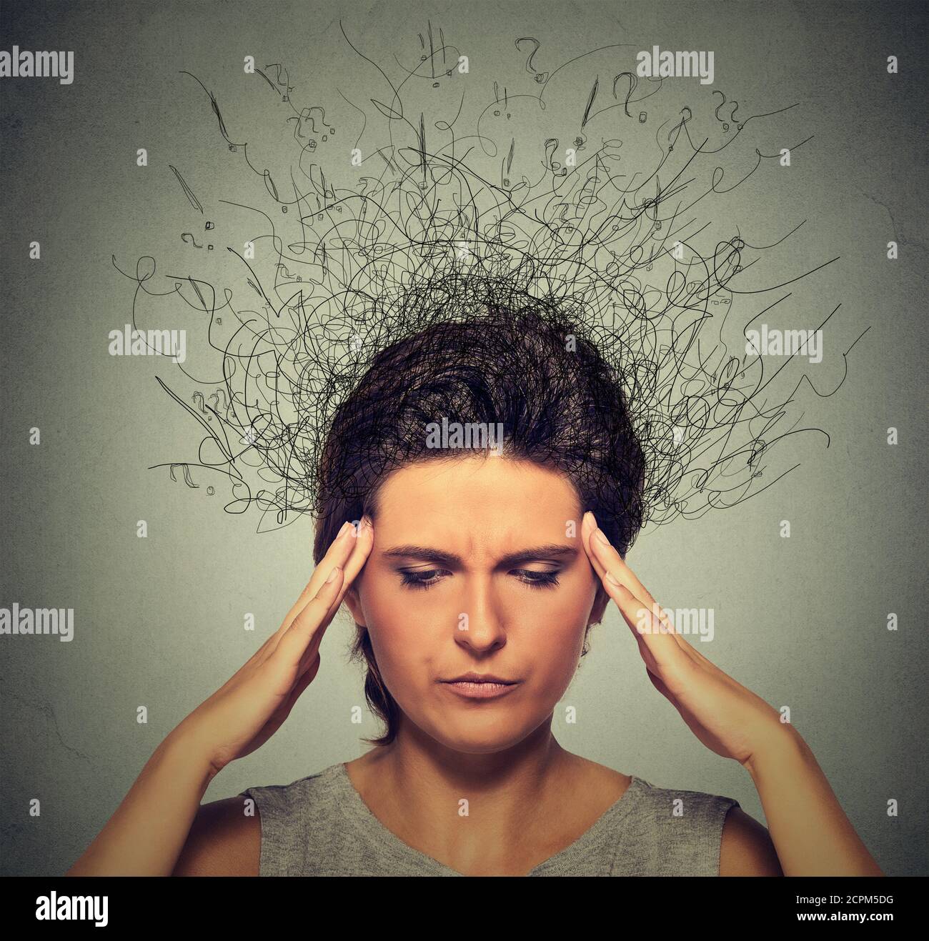 Closeup upset young woman with worried stressed face expression ...