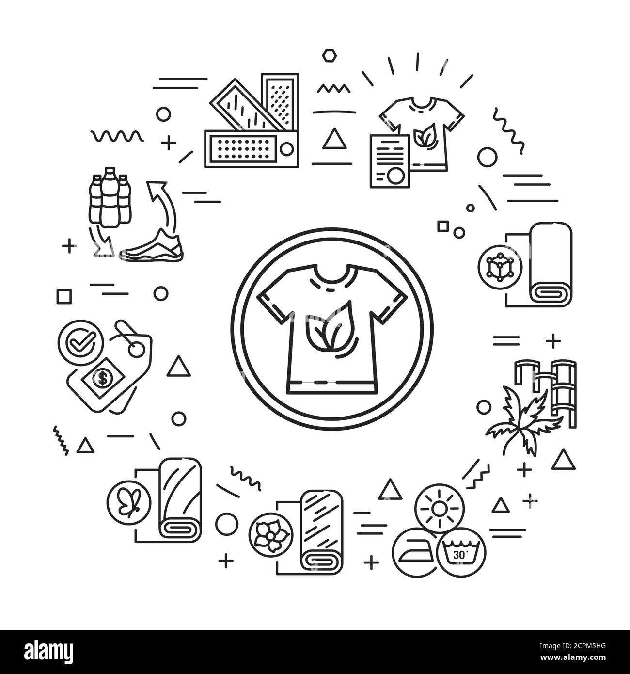 Eco textile web banner. Infographics with linear icons on white ...