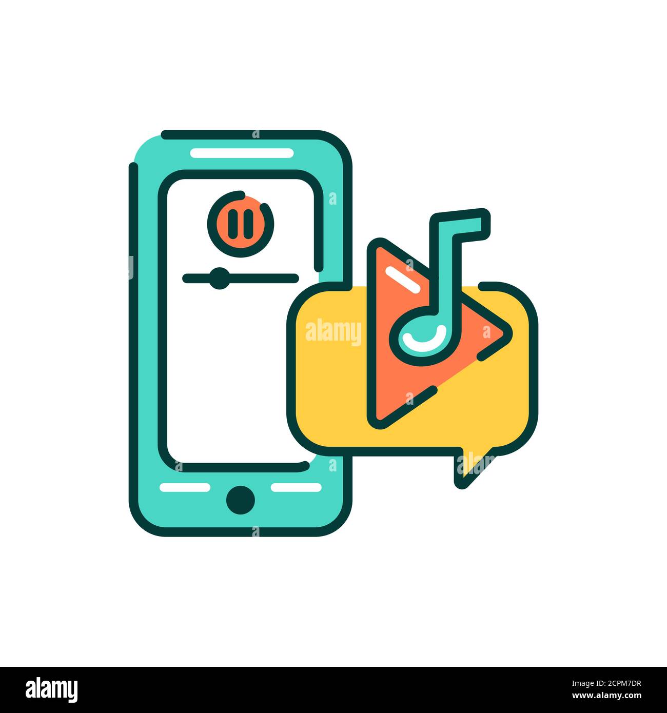 Music player mobile application in smartphone color line icon ...