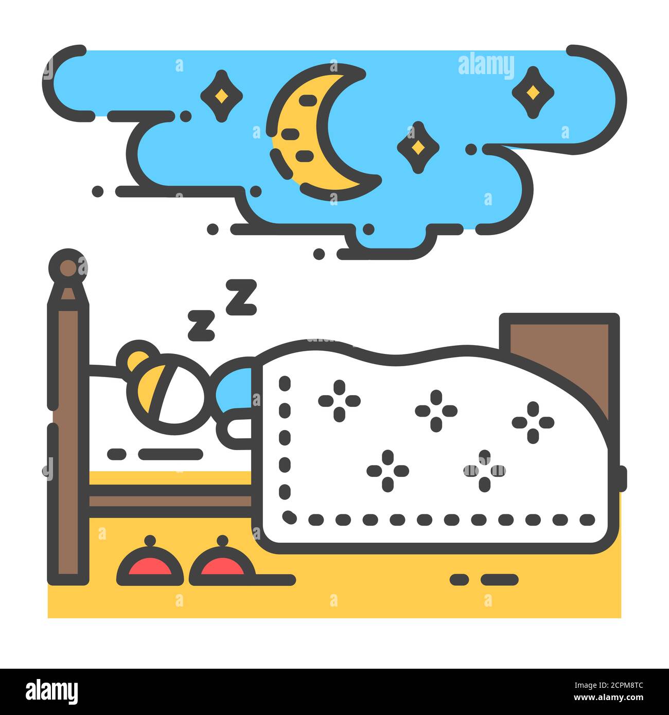 Woman sleeping on bed color line icon. Home interior. Indoor view of ...