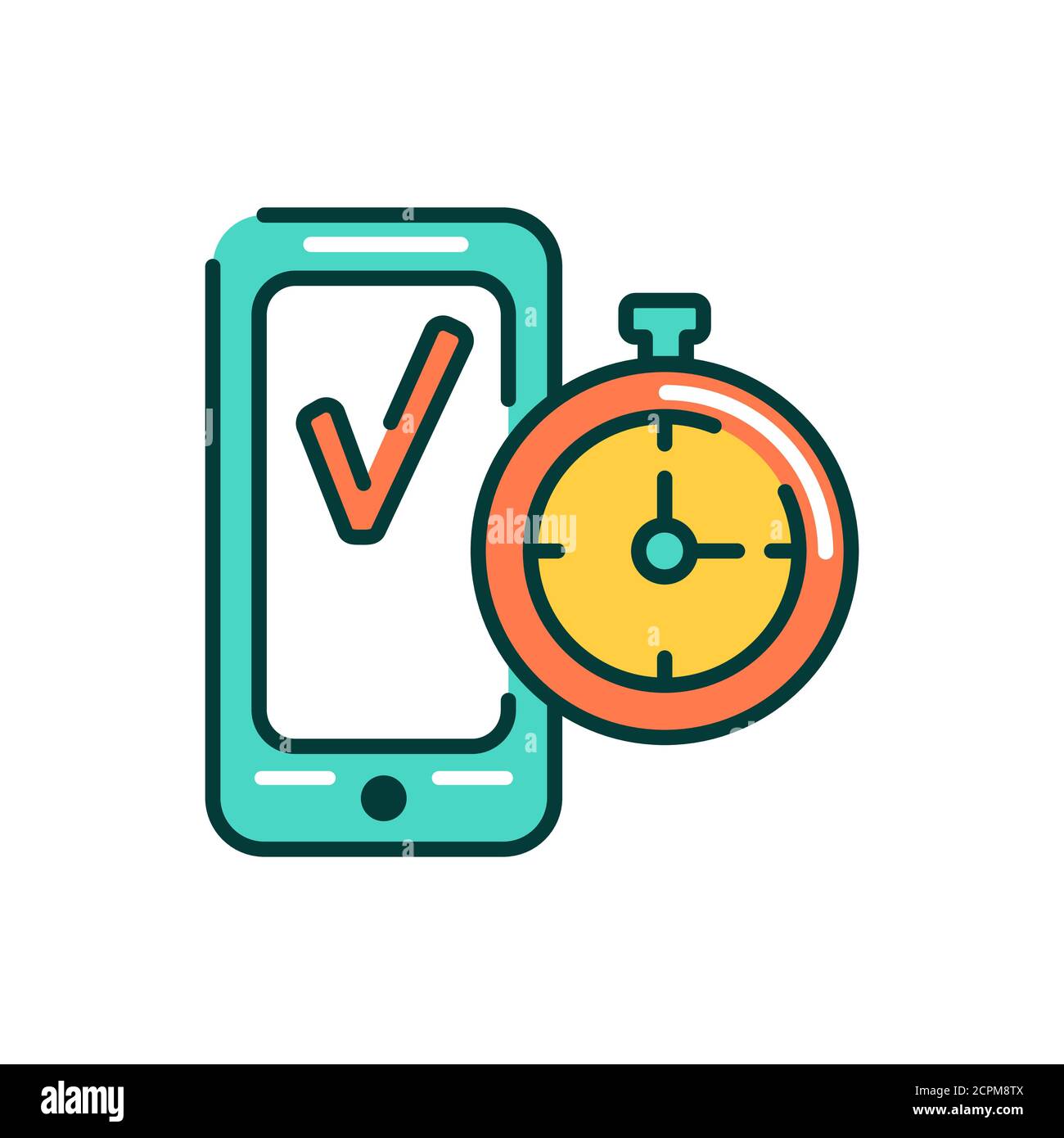 Time tracker mobile application in smartphone color line icon ...