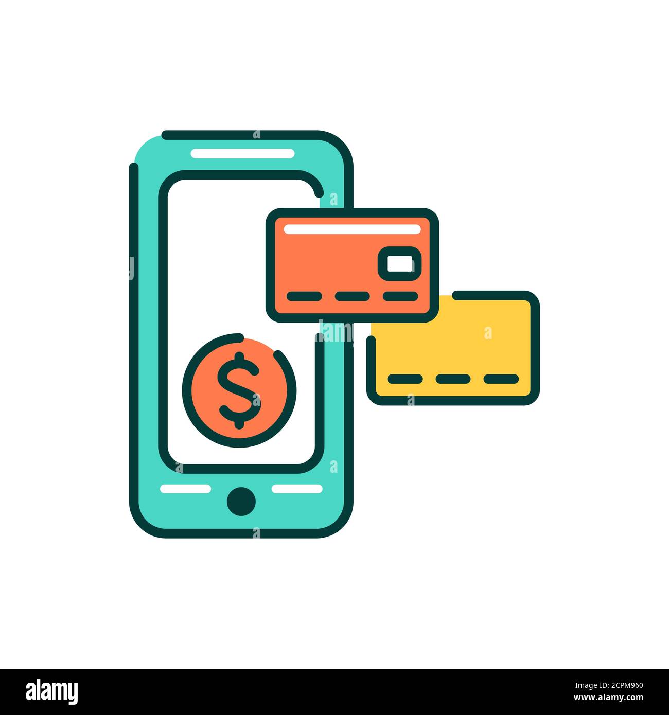 Internet banking mobile application in smartphone color line icon ...