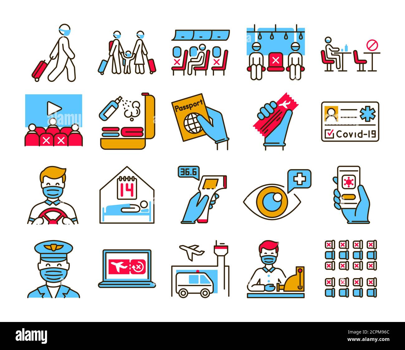 Safe travel and service color line icons set. Pictogram for web, mobile ...