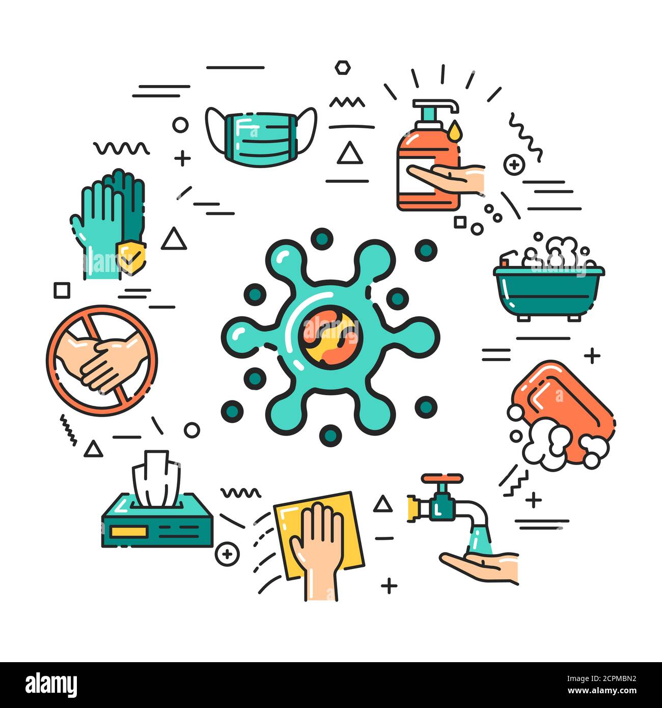 Hygiene web banner. Infographics with linear icons on white background ...