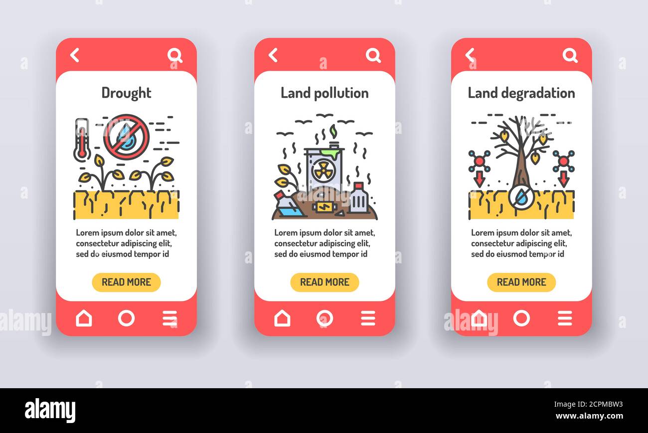 Eco problems on mobile app onboarding screens. Environmental issue ...