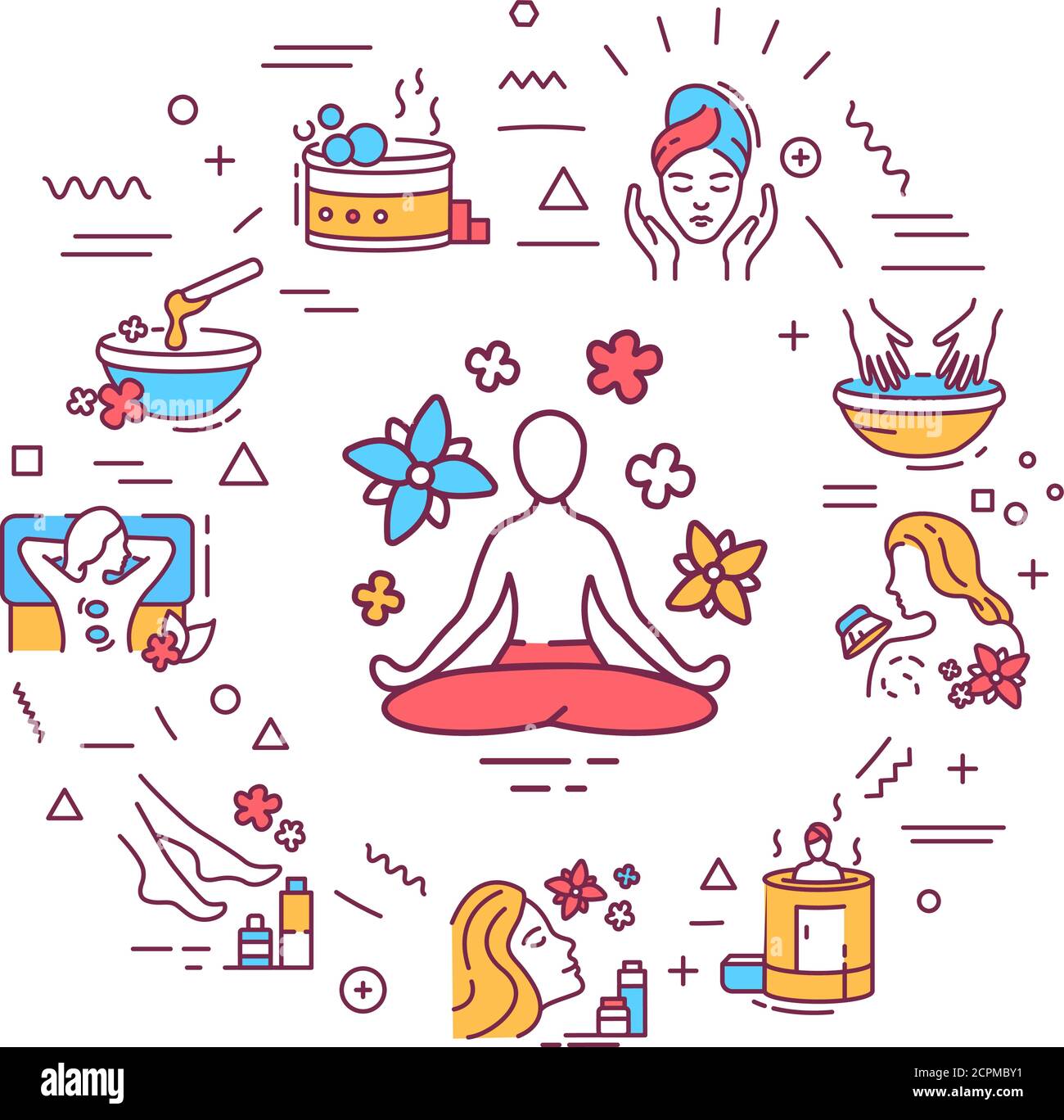 SPA web banner. Beauty treatment service. Infographics with linear ...