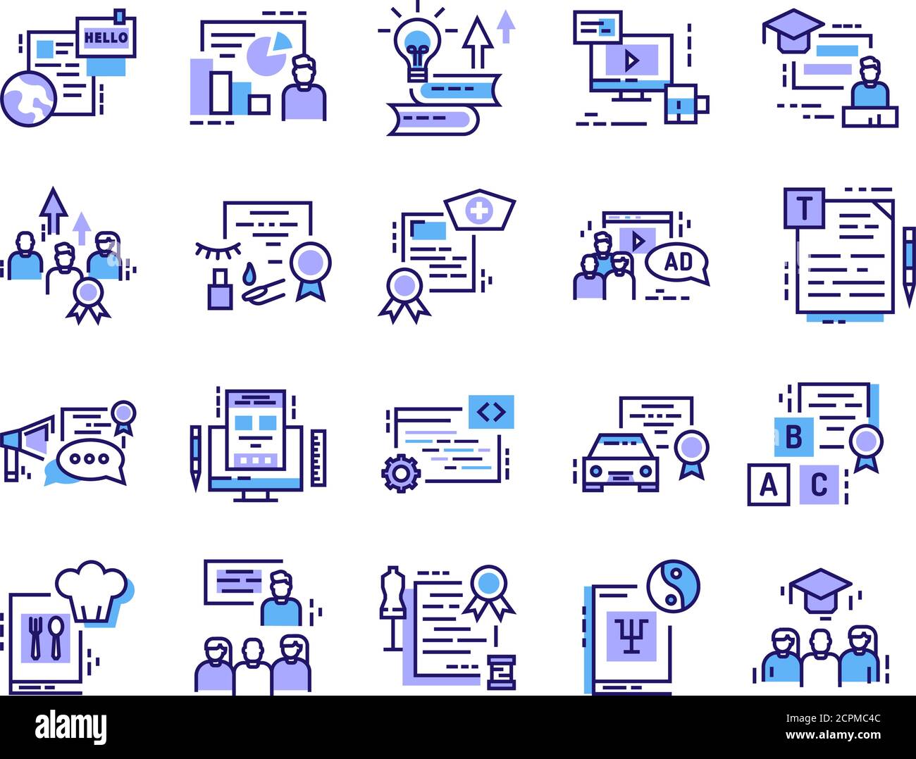 Courses training color line icons set. Investing in yourself. People ...