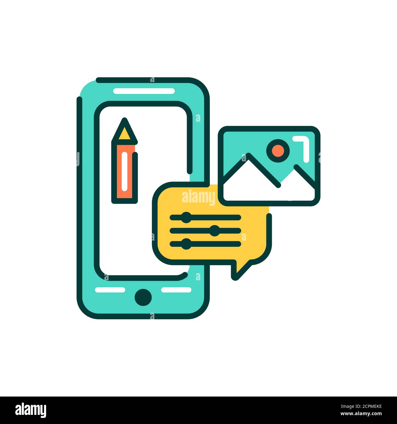 Photo editor mobile application in smartphone color line icon ...